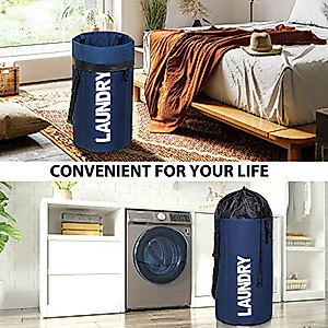 Chrislley 106L Extra Large Laundry Hamper with Drawstring Dorm Room Backpack Laundry Bag Collapsible Laundry Basket for College Students Travel Day Trip（Dark Blue）