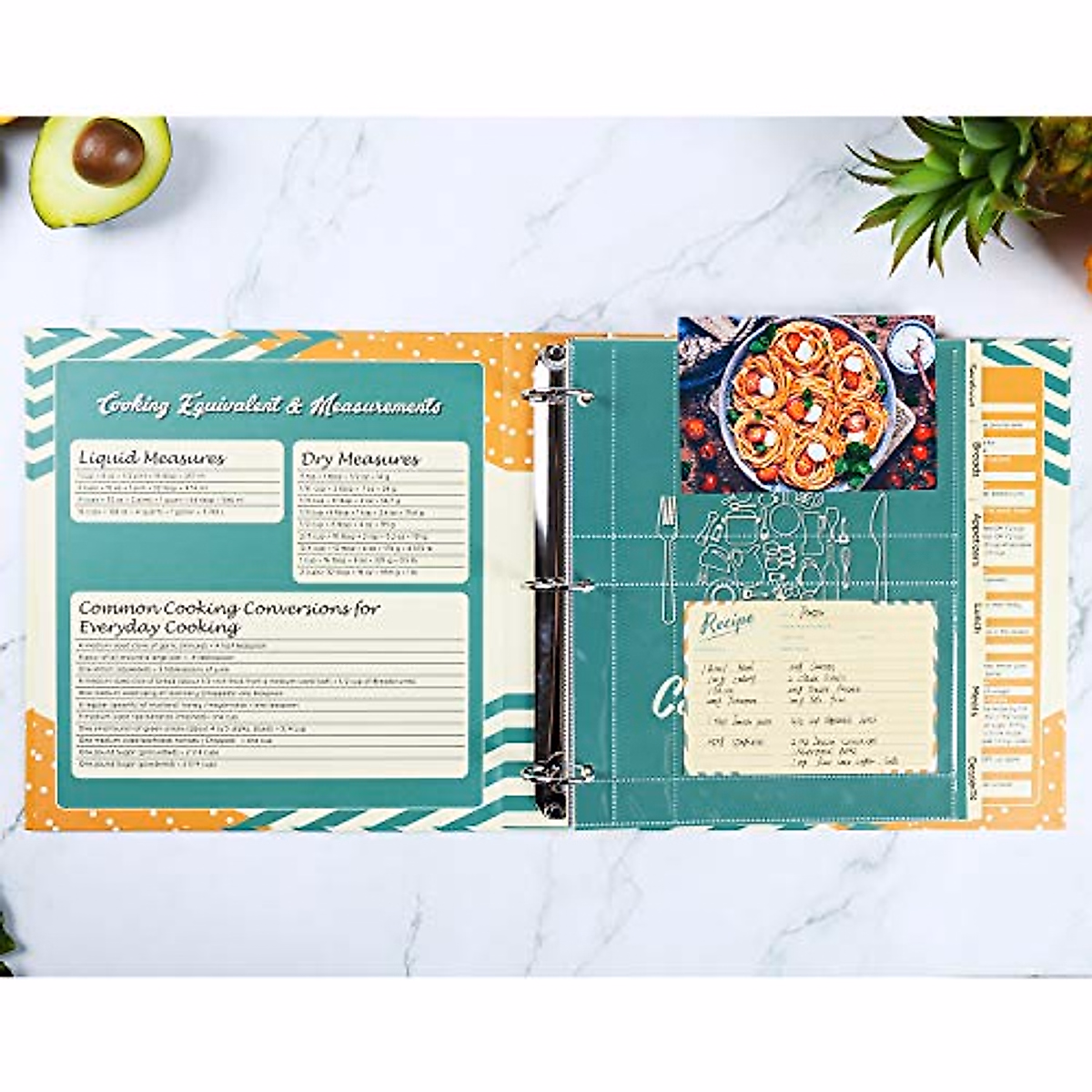 Recipe Binder Kit with Cards - 3 Ring Full Page Recipe Book Binder 8.5"x11", 60 4X6 Recipe Cards, Card Protectors, Dividers and Labels for Family Recipe Organizer, Cook with Love Design