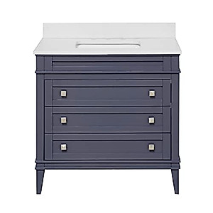 Eleanor 36-inch Bathroom Vanity (Quartz/Marine Gray): Includes Marine Gray Cabinet with Stunning Quartz Countertop and White Ceramic Sink