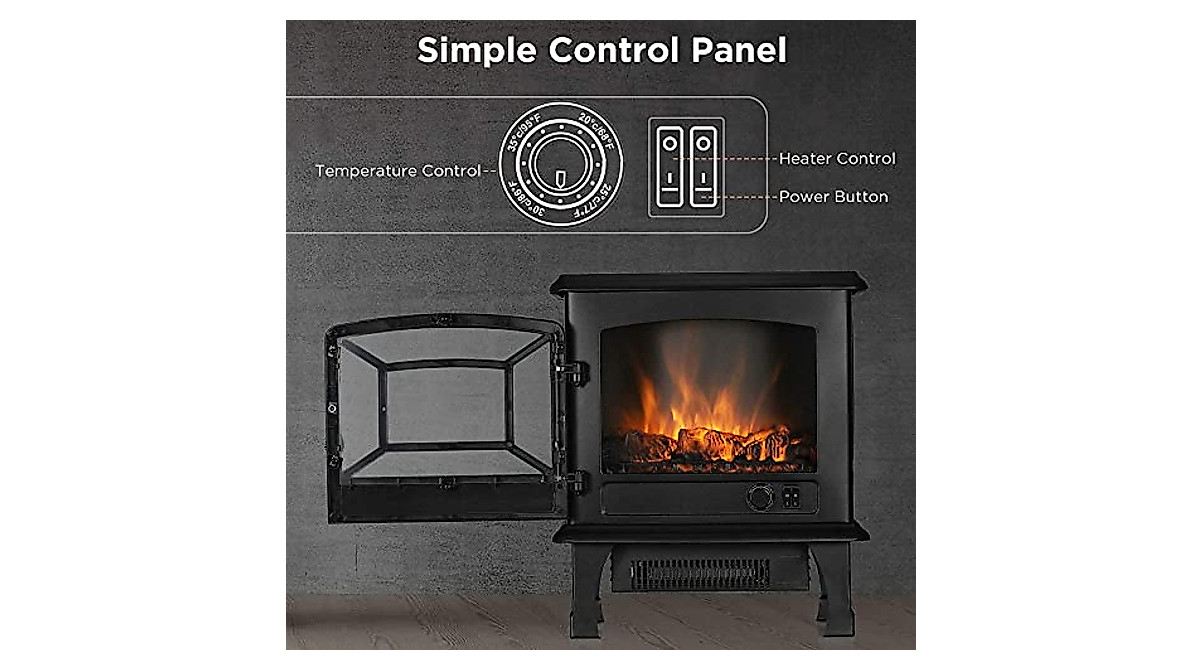 Electric Fireplace Heater with Realistic Flames - CSA Certified 1400W