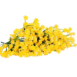 Foraineam 10 Bundles Yellow Daffodils Artificial Flowers Fake Plants Plastic Bushes Greenery Shrubs Fence Indoor Outdoor Hanging Planter Home Garden Decor