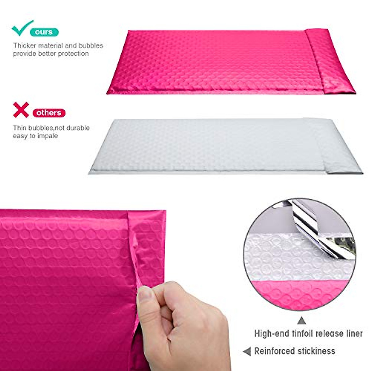 GSSUSA Pink Poly Bubble Mailers 8.5x12 Self-Seal Packaging Bags, Small Business Supplies, Padded Envelopes, Bubble Envelopes, Mailing Bags, Packaging for Small Business, Pink Bubble Mailer, 25 Pack