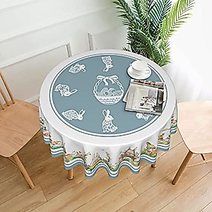 Easter Decorations Tablecloth Round 60 Inch - Blue Bunny Eggs Easter Tablecloths, Waterproof Farmhouse Table Cloth for Kitchen Dining Indoor Outdoor Decor (Blue easter tablecloths round, 60 inch)