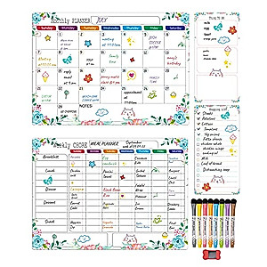 VKOPA Dry Erase Calendar Whiteboard. Set of 4 Magnetic Calendars for Refrigerator, Monthly, Weekly Organizer & Daily Notepad . Planner Board & Fridge Family Calendar. 8 Markers 1 Eraser, White