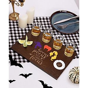 Tequila Shot Board Serving Tray, Zingoetrie Hocus Pocus Shot Glass Holder Display Storage with Salt Rim Bar Wooden Tray for Halloween Witch Liquor Birthday Party Wedding Housewarming Men Women Gifts