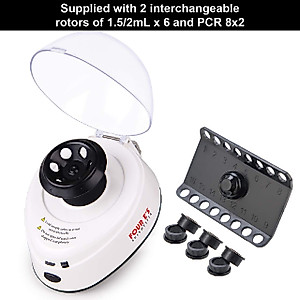 Mini Centrifuge Machine, Four E's Scientific Lab Benchtop Centrifuge 5400rpm, 2000 x g RCF with 2 Interchangeable Rotors for 0.2/0.5/1.5/2mL Tube Capacity