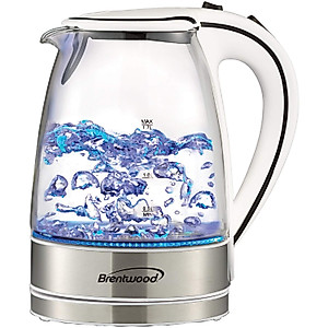 Brentwood KT-1900W 1.7L Cordless Glass Electric Kettle, White