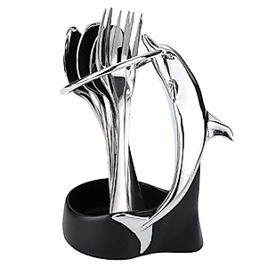 DOITOOL 3PCS Forks and Spoons Silverware Set with Organizer, Stainless Steel Silverware Set Tableware Dinnerware with Creative Dolphin Base Holder