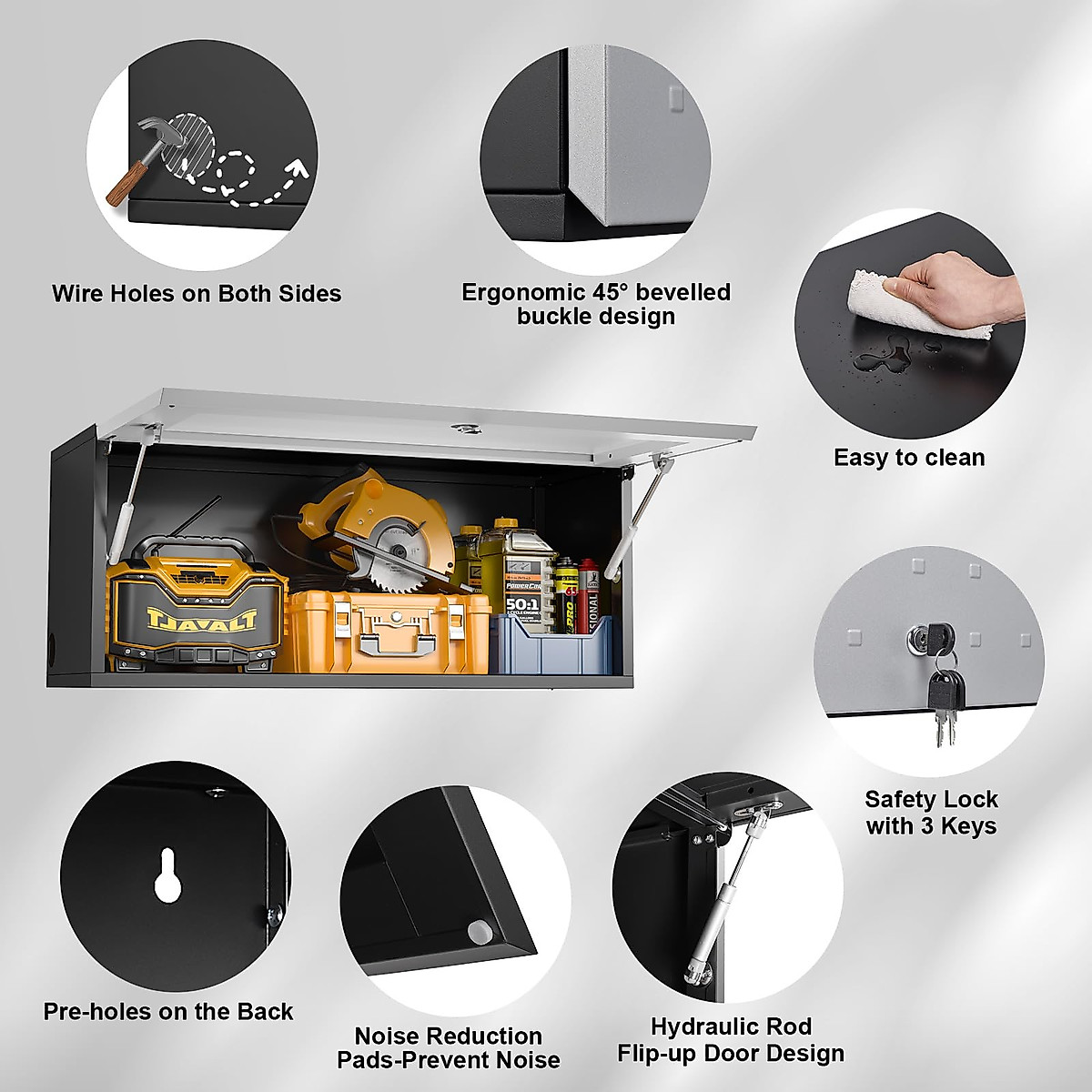 MetalMax Metal Wall Cabinet for Garage Floating Garage Storage Cabinet Wall Mount Shop Cabinet Upper Storage Trailer Cabinet GearBox Flip Up Tool Cabinet Small Wall Steel Cabinet Assembly Required