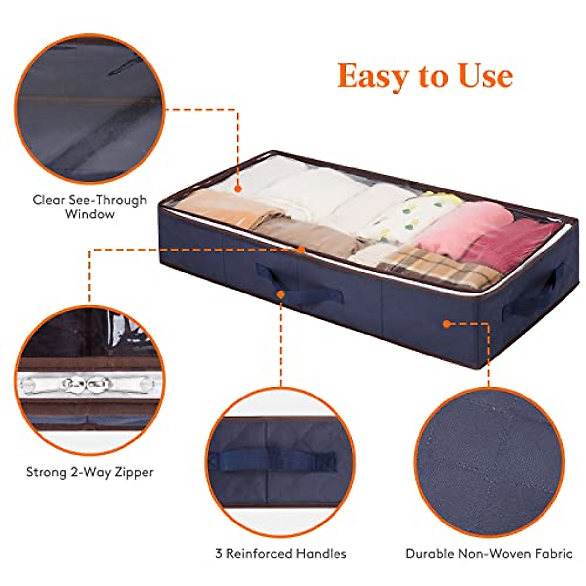 Lifewit 2 Pack Under Bed Clothes Organizer, Bundle with 3 Pack 90L Clothes Storage Bags, Blue