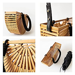 RULER TRUTH Bamboo Handbag Women's Tote Bag by Handmade Straw Purse Built-in Storage Bag