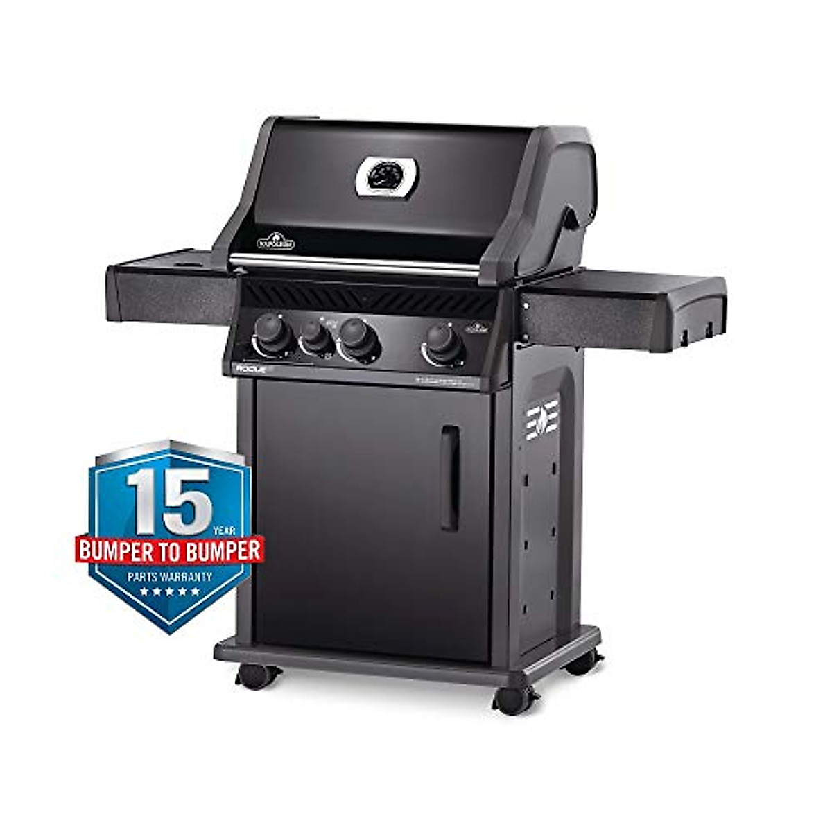 Napoleon Rogue XT 425 BBQ Grill, Black, Propane Gas - RXT425SIBPK-1 With Three Burners, Infrared Sear Station Side Burner, Barbecue Gas Cart, Folding Side shelves, Instant Failsafe Ignition