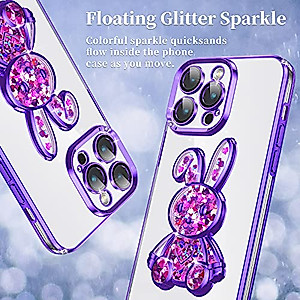 niufoey iPhone 14 Pro Max Case Liquid Quicksand, Cute Plating Rabbit Bling Glitter Liquid Floatng Bling Quicksand Case with Camera Protection,Soft TPU Bumper Protection Cover-Purple
