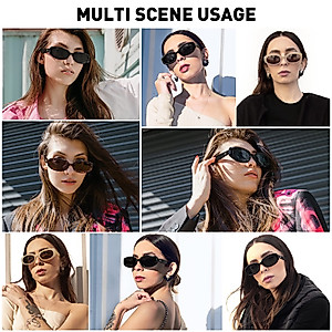 Fozono Trendy Rectangle Sunglasses for Women Men Retro 90s Fashion Narrow Small Square Sunglasses Vintage UV400 Protection Transparent Green Frame-Purple Gray Lens