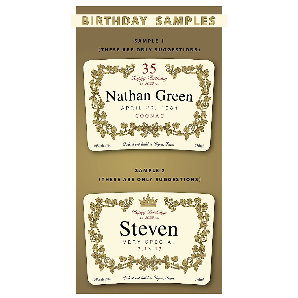 Personalized Label to fit Hennessy Cognac Bottles (No Proof)