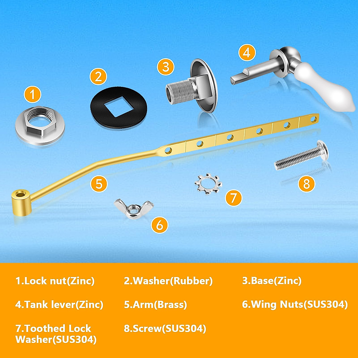 Boltigen Universal Front Mount Toilet Handle, Toilet Trip Lever Handle Replacement with Stainless Steel Flapper Chain, White Toilet Tank Flush Handle Lever