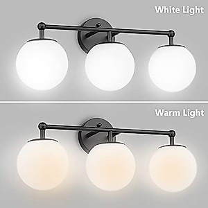 OUVR 3-Light Black Bathroom Light Fitures Mid Century Modern Vanity Light Black Milky Glass Ball Wall Light for Bathroom(Matte Black, 3-Light)