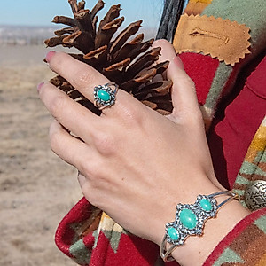 American West Sterling Silver Women's Cuff Bracelet Green Turquoise Gemstone Size Medium