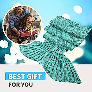 Fu Store Mermaid Tail Blanket Crochet Mermaid Blanket for Women Teens Girls Soft All Seasons Sofa Sleeping Blanket, Cool Birthday Wedding Mother's Day, 71 x 35 Inches, Mint Green
