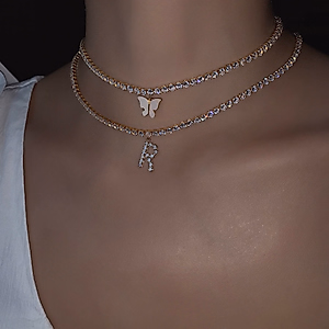 Tiny Gold Initial L Necklace Tennis Chain 14K Gold Filled Handmade Dainty Personalized Letter Choker Necklace Gift for Women Necklace Jewelry