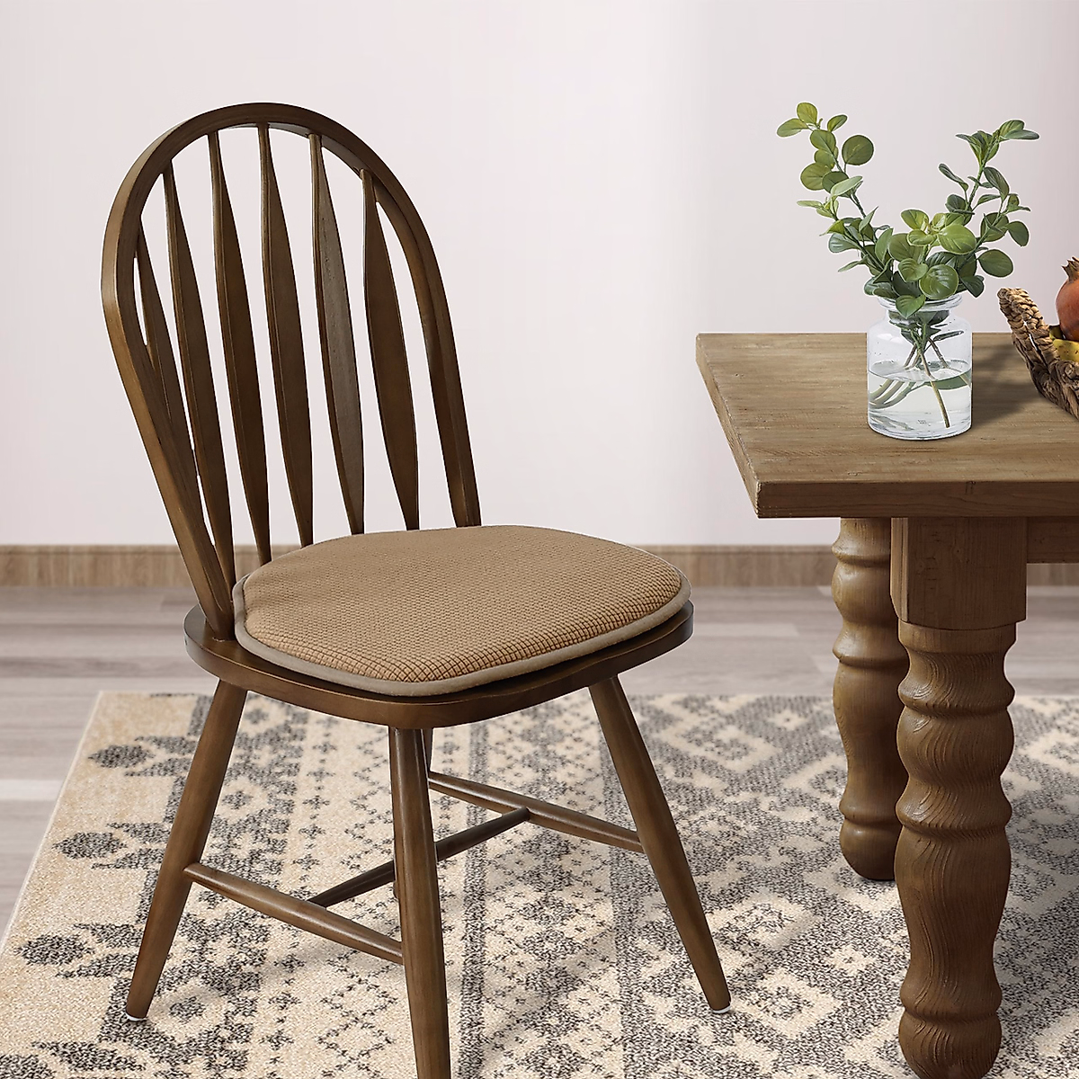 Shinnwa Windsor Chair Cushions Farmhouse Seat Cushion for Kitchen Chairs Brown Non Slip Chair Pads for Dining Room with Foam Padding and Textured Cover 4 Pack (17 x 15.5 Inches)