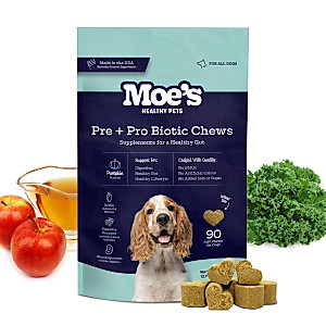 Moe's Healthy Pets Prebiotic and Probiotic for Dogs - Dog Probiotics for Digestive Health and Vitality - Probiotic Chews for Dogs with Pumpkin Flavor - Fiber Supplement for Gut Health for Dogs