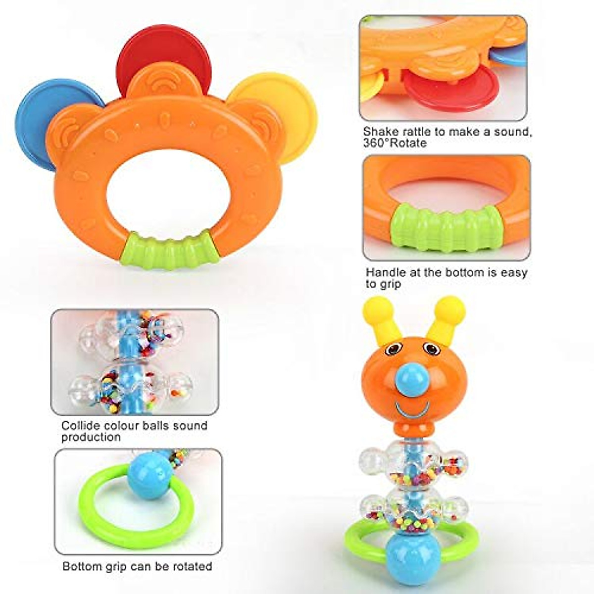 Baby Toys Rattles Teether and Shakers 9 PCS, Baby Newborn Set for Hand Development Early Educational Toys for 0+, 3, 6, 9, 12 Month Newborn Baby, Toddler