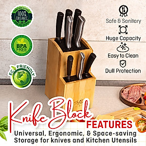 PANDA LAND Bamboo Universal Knife Block Without Knives | Upto 20 Knives Extra Large Capacity Kitchen Knife Organizer | Kitchen Knife Holder for Counter Top Knife Block Set Kitchen Gadgets Utensils