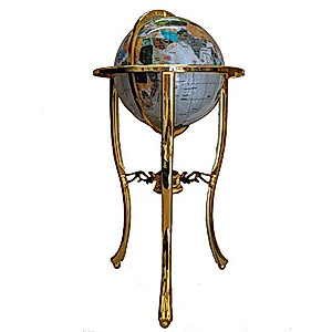 Unique Art 36-Inch by 13-Inch Floor Standing Pearl Ocean Gemstone World Globe with Gold Tripod