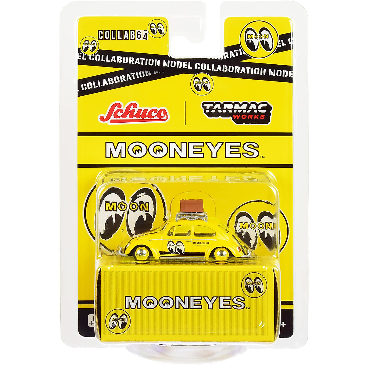 VW Beetle Low Ride Yellow with Roof Rack and Luggage Mooneyes Collaboration Model 1/64 Diecast Model Car by Schuco & Tarmac Works T64S-006-ME1