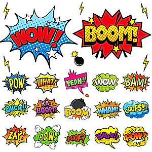 Superhero Cardboard Cutouts 36 Pack Hero Action Sign Cutouts Banner Decorations Garland for Kids Cartoon Superhero Baby Shower Celebrating Events Birthday Party Supplies Room Wall Decor