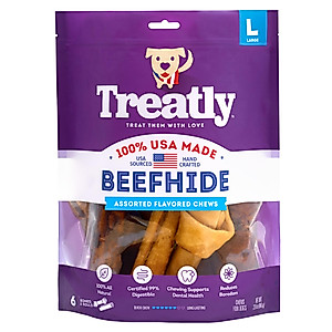 Treatly USA Beefhide Large Assorted Dog Chew Treats - Chicken & Beef Flavor, 6 Count/1 Pack