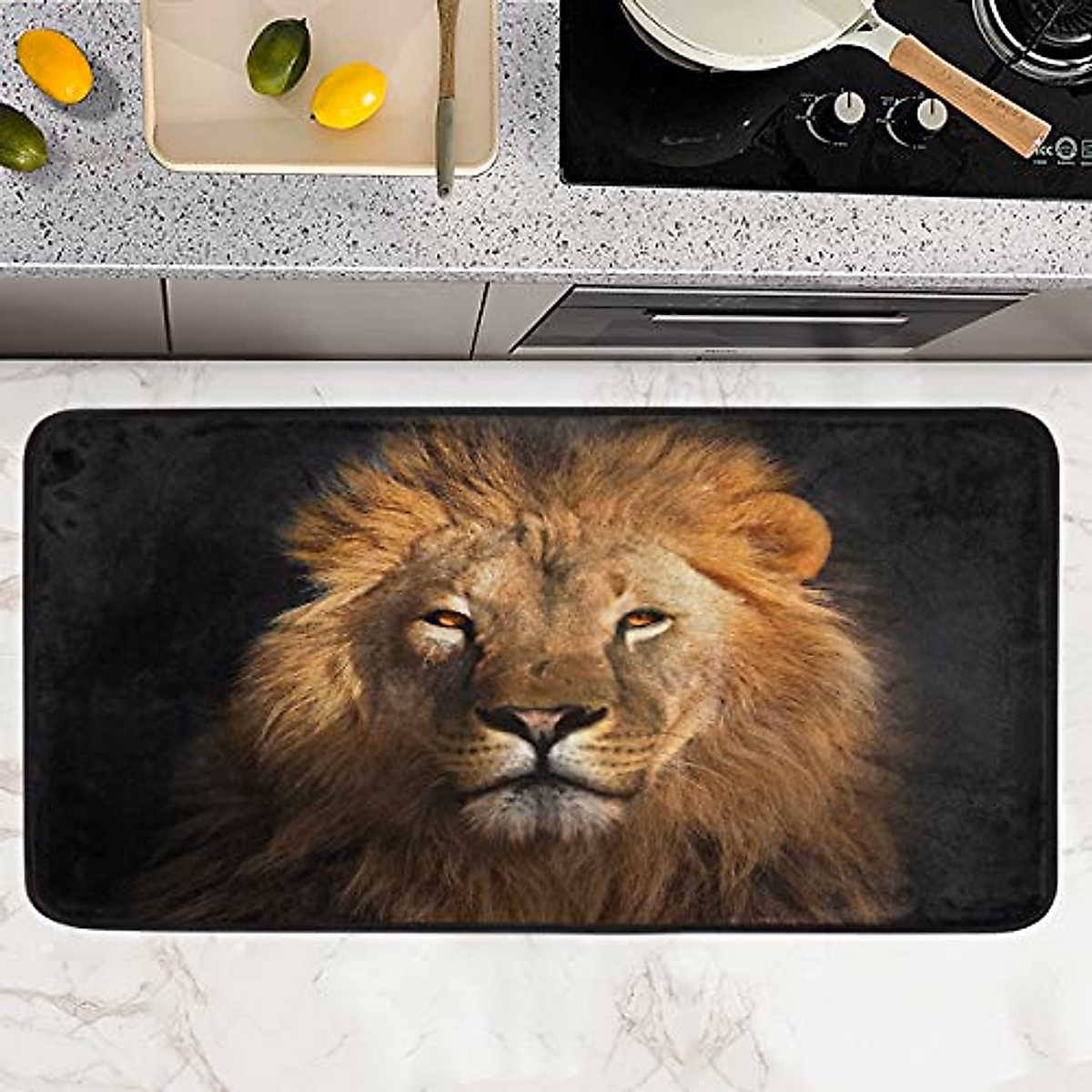 CaTaKu Animal Lion Area Rug 39x20 Inches Polyester , Scary Lion Area Rug Floor Rug Runner Washable Carpet Mat for Kitchen Dinning Room Home Decorative