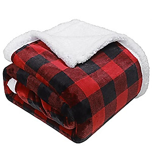 Sherpa Fleece Fuzzy Throw Blanket, Buffalo Plaid Cozy Fluffy Throws Blankets for Couch Soft Twin Christmas Red Bedding Sofa Flannel Plush 50"x60"