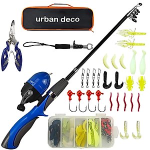 Urban Deco Kids Fishing Pole, Portable Telescopic Rod and Reel Combos Kids Fishing Rod Kit with Tackle Box for Boys,Girls,Youth,Beginner, Starter - Blue
