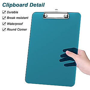 Rimilak Plastic Clipboards with Low Profile Metal Clip, Translucent Clip Board, 12.5 x 9 Inch Letter Size | Office Supply | Back to School, Teal