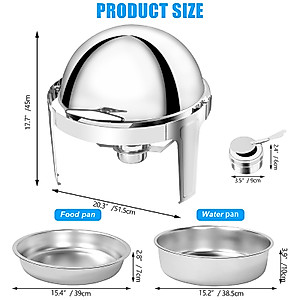 XYJBHB 6.5 QT Round Roll Top Chafing Dish Buffet Set, Stainless Steel Food Warmer with Lid, Food Pans, Water Pan and Fuel Holders for Parties, Birthday and Weddings