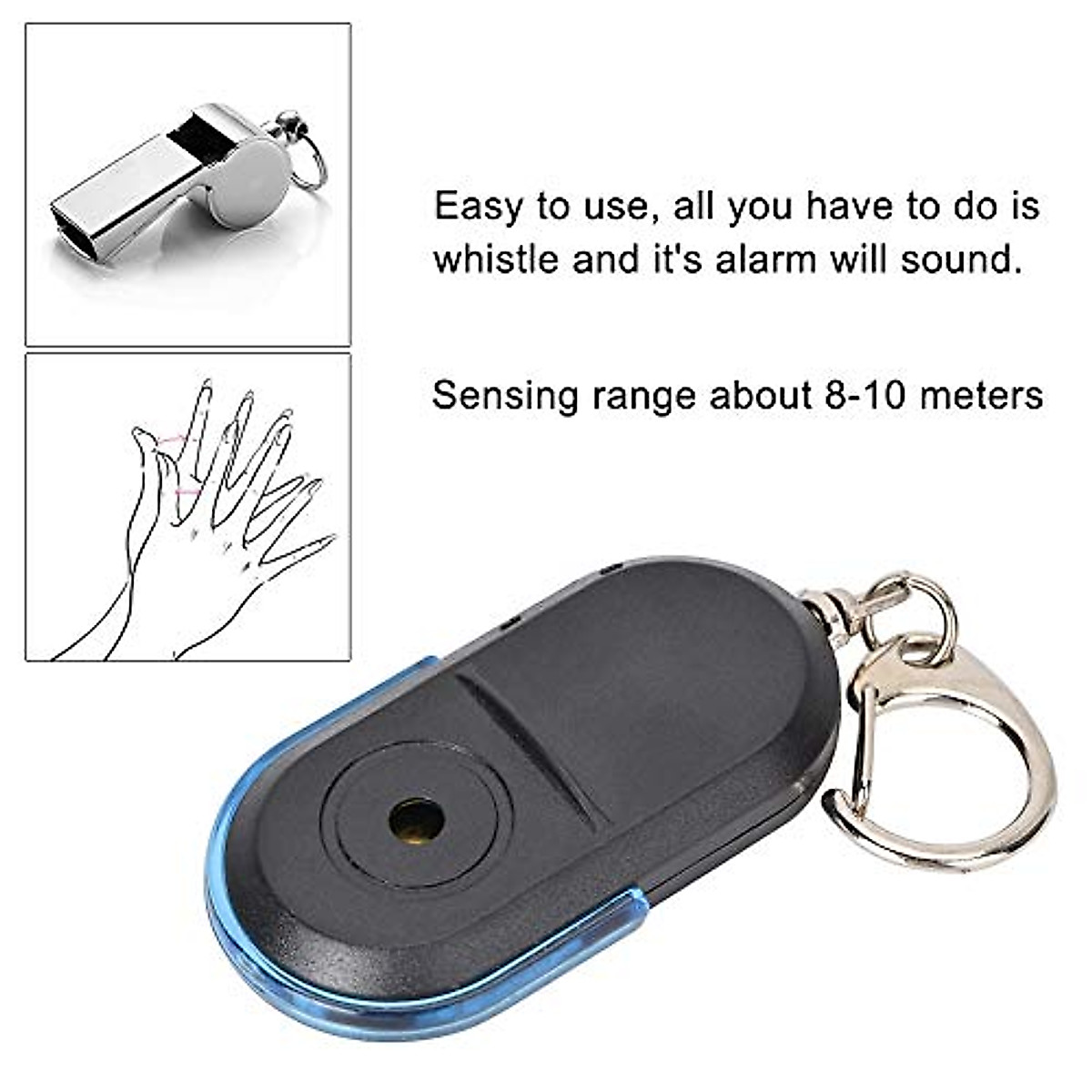 Whistle Key Finder, Anti-Lost Alarm Key Finder Locator Whistle Sound Control with Battery(Blue)