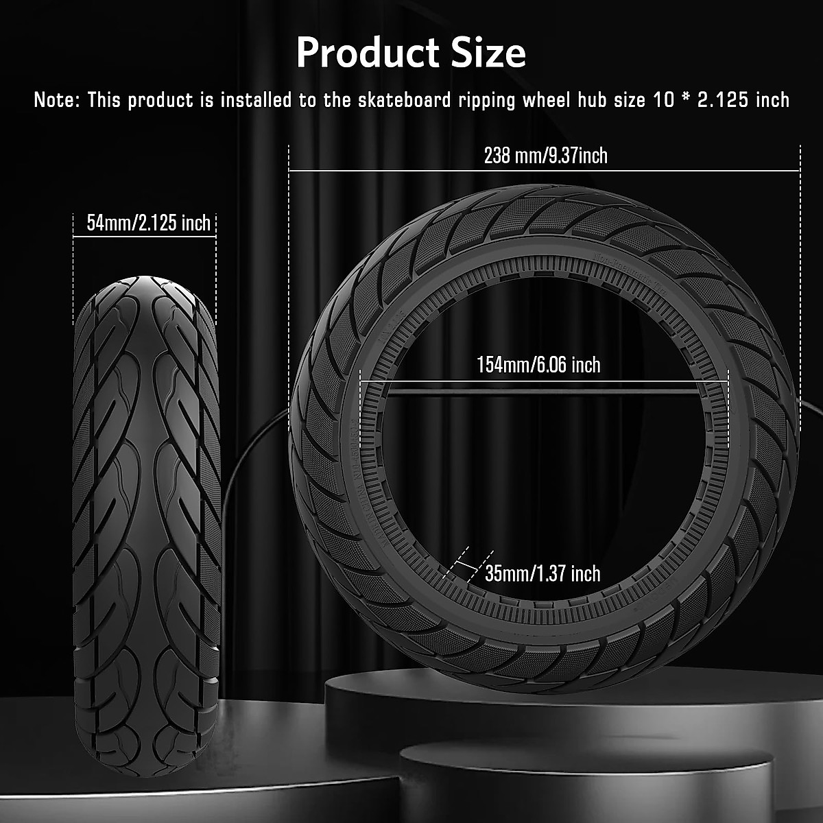 Cooryda 10x2.125 Solid Tire,10 inch Solid Rubber Tires 10x2.125 Solid Electric Scooter Tire Tubeless Front or Rear Replacement Solid Rubber Wheels for Electric Scooter 2pc Black