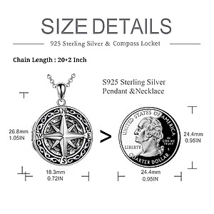SHEAISRS Compass Locket Necklace for Men Graduation Gifts Photo Locket Necklace Women Son Father 20+2inch