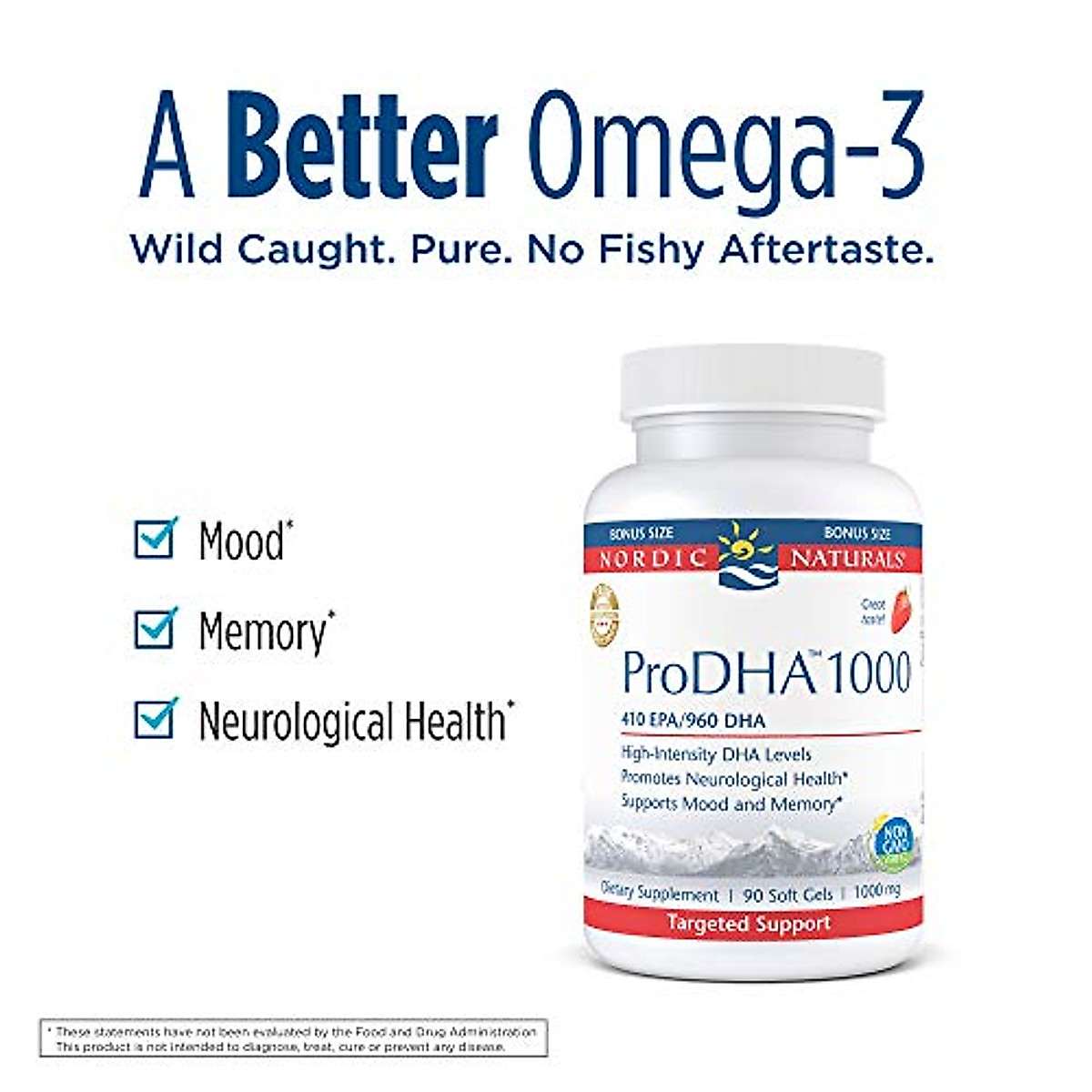 Nordic Naturals ProDHA 1000, Strawberry - 90 Soft Gels - 1660 mg Omega-3 - High-Intensity DHA Formula for Neurological Health, Mood & Memory - Non-GMO - 45 Servings