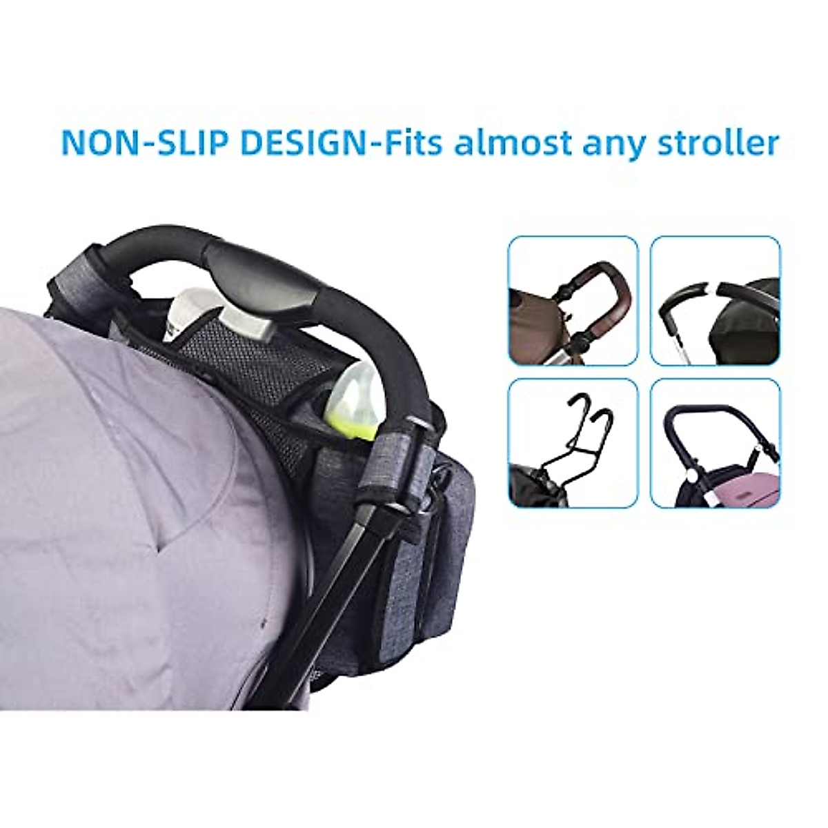 Universal Baby Stroller Organizer with Insulated Cup Holder,Stroller Storage with Non-Slip Straps,Fits for Uppababy Baby Jogger Britax Bugaboo BOB Umbrella Stroller Accessories Caddy Parent Console