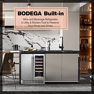 BODEGA 24 Inch Beverage and Wine Cooler, Built-in and Freestanding Wine Beverage Refrigerator Dual Zone, Holds 57 Cans and 18 Bottles, with Independent Temperature Control,Upgraded Compressor Quiet