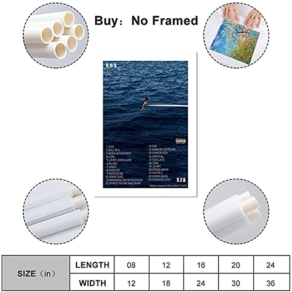 Singer Poster Sos Album Poster Music Singer Canvas Wall Art Print Artwork Home Decoration Gift For Friends Wovvsu Santa Rona (A,16x24inch-No Framed)