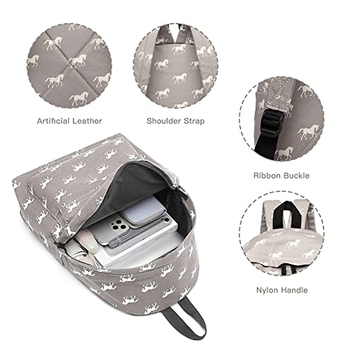 MISS LULU Backpack Horse Print Canvas Backpack Casual Daypack for Girls Boys Teenager