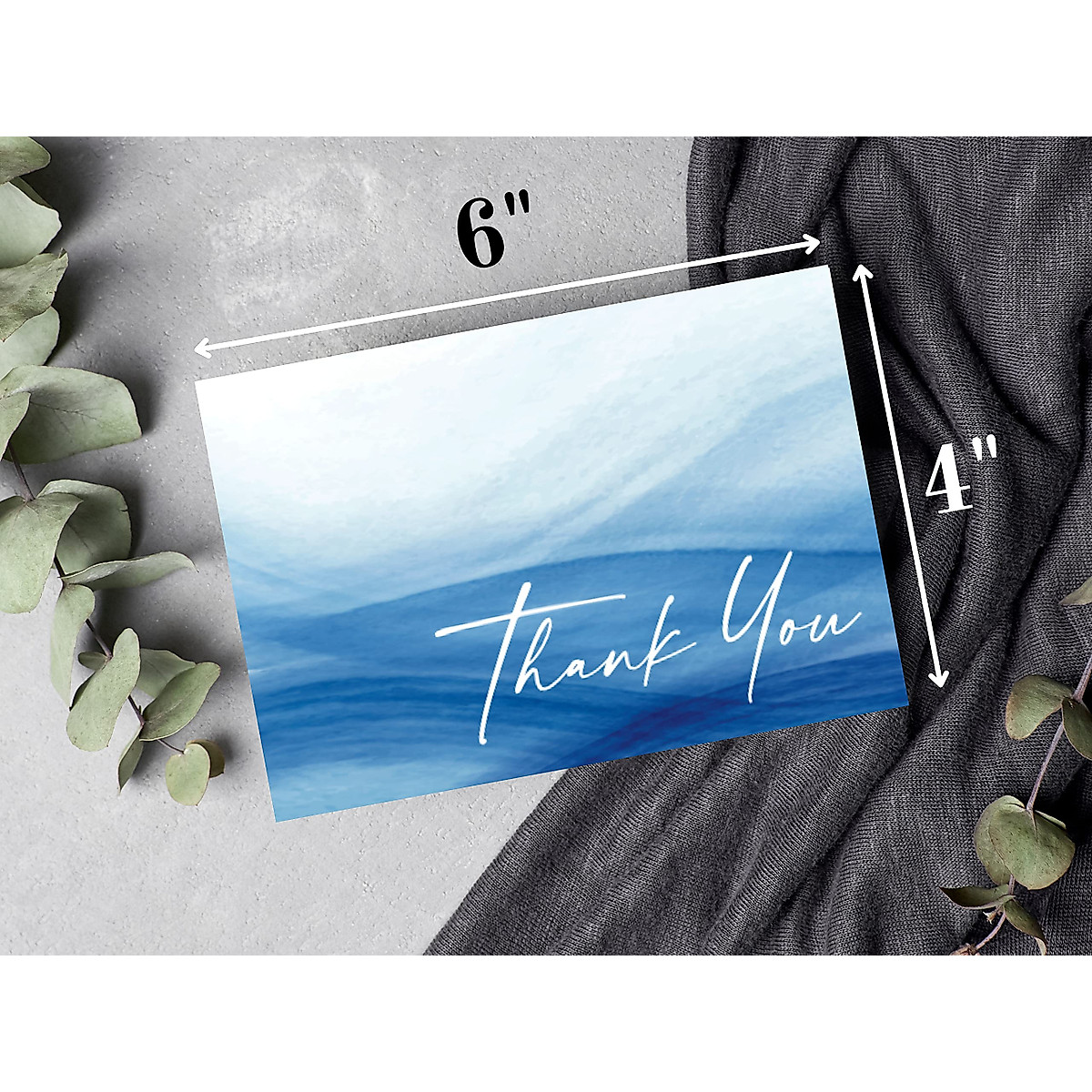 50 Pcs Thank You Cards With Envelopes Premium Quality Classy Thank You Notes Cards For All Occasions, Wedding, Baby Shower, Bridal Shower, Birthday, Engagement, Funeral, Beautiful Minimalistic Design, Blue With White Letters Bulk 4x6