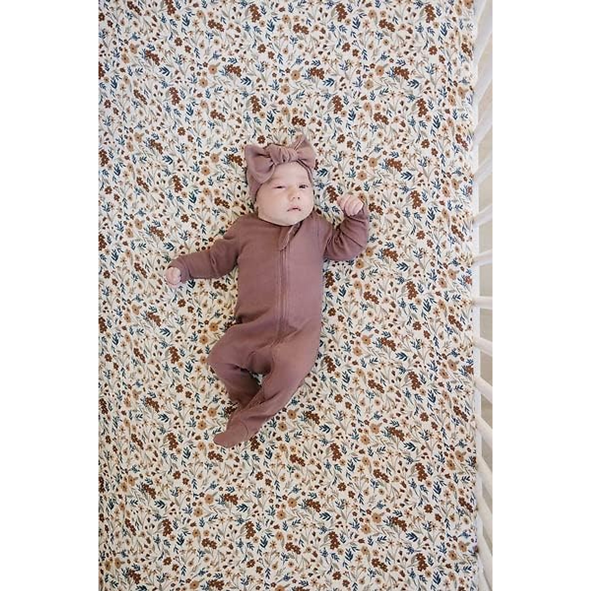 Harvest Floral Muslin Crib Sheet by Mebie Baby, Soft and Breathable Bed Sheets for Babies, Modern Neutral Bedding for Cribs, Standard Crib Mattress Fitted Sheet, Great for Boy or Girl Room or Nursery