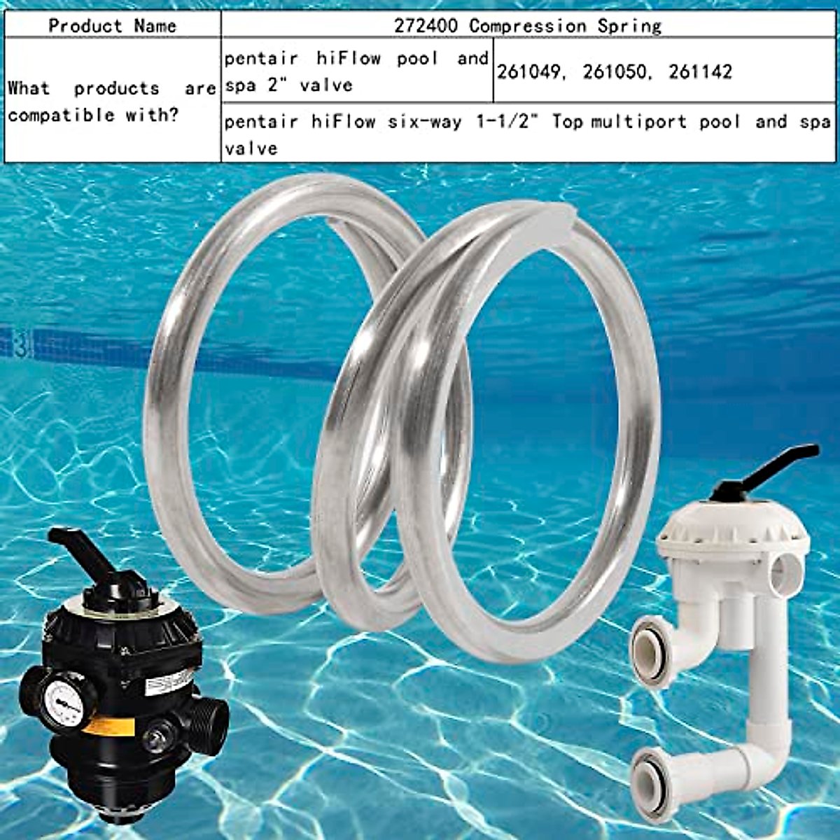 Deecaray 272400 Compression Spring，Compatible with HiFlow Pool and Spa 2" Valve,Also Compatible with HiFlow Six-Way 1-1/2" Multiport Pool and Spa Valve
