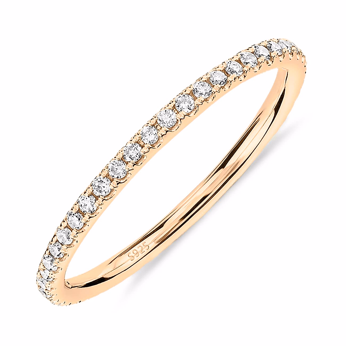 PAVOI 14K Yellow Gold Plated 925 Sterling Silver Stackable CZ Ring for Women | Thin Band for Stacking | Simulated Diamond Eternity Wedding Band | Size 5