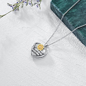 SOULMEET Personalized 10k 14k 18k Solid White Gold Infinity Sunflower Locket Necklace That Holds 1 Picture Photo Heart Locket Necklace, You Are My Sunshine&quot; (Custom photo)